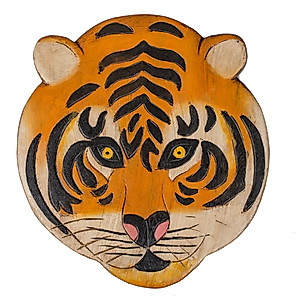 Sea Island Imports Tiger Design Hand Carved Acacia Hardwood Decorative Short Stool