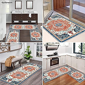 Ileading Boho Kitchen Rugs Sets 3 Piece with Runner Non Slip Kitchen Mats for Floor Washable Bohemian Runner Rug Kitchen Floor Mat Carpet for Hallway Laundry Room Door Office Sink