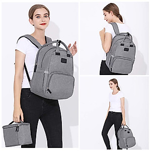 Diaper Bag Breast Pump Backpack - Multi-Function Cooler and Moistureproof Bag Double Layer for Mother Baby Bottle Breast Milk Pump Outdoor Working Backpack with Insulation Bag (Grey) (Medium）