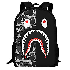 Shark Face Camo Gray Backpack College Ba&p_e Bookbag 17 Inch Casual Laptop Daypack For School Travel