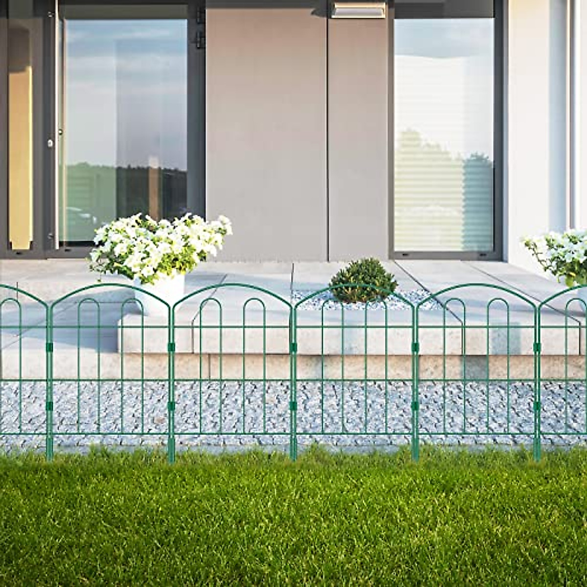 28 Pack Decorative Green Garden Fence Outdoor 23'' (H) x 30' (L) Coated Metal RustProof Landscape Wrought Iron Wire Border Folding Patio Fences Flower Bed Fencing Animal Barrier Section Panels Decor