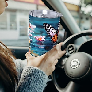 AYCZN Butterfly Flower Water 20 OZ Tumbler Stainless Steel Travel Coffee Mug, Spring Floral Insulated Water Bottle with Lid and 2 StrawsLeakproof Thermal Cup