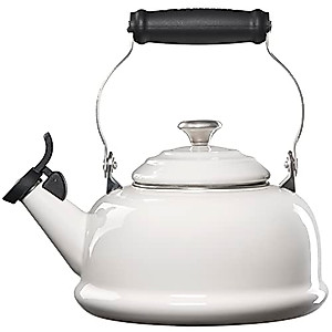 Le Creuset Enamel On Steel Whistling Tea Kettle with Metal Finishes, 1.7 qt., White