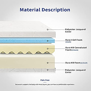 Olee Sleep 7 Inch I-Gel Deluxe Comfort Memory Foam Mattress,Full,Beige,White, CertiPUR-US, Multi-layered foam, Supporting Body Weight,Comfort and Relieve pressure