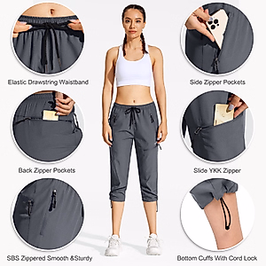 MOCOLY Women's Hiking Capris Pants Outdoor Lightweight Quick Dry Water Resistant UPF 50 Cargo Pants with Zipper Pockets Grey S