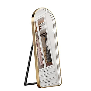 Wellynap 64"x21" LED Mirror Full Length Dressing Mirror, Arched Full Length with Stand, Gold Floor Mirror Freestanding, Modern Simple Home Decor for Bedroom Living Room (Gold)