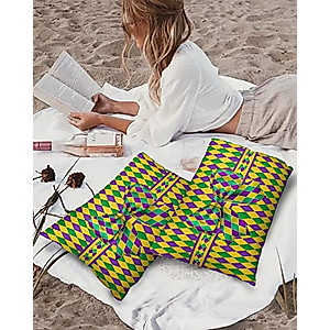 Outdoor Waterproof Throw Pillow Covers Set of 2 Cushion Cases Mardi Gras Purple Yellow Green Plaid Bow Pillow Covers,Decorative Pillowcases for Patio,Garden,Couch 20x12 Inch