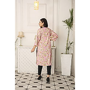 IshDeena Pakistani Kurtis for Women Indian Style - Kurta Tops M to Plus Size, Printed Soft Linen Shirts, Casual & Festive (3X-Large/Pastel Pink)