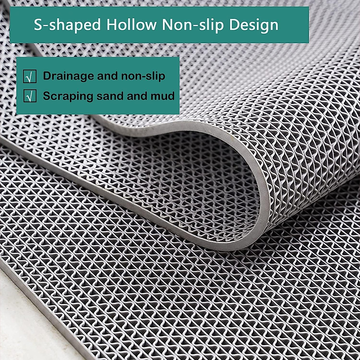 MYOYAY Commercial Drainage Mat 3x10 Ft 0.22'' Thick Drainage Non-Slip Mat PVC Drainage Rug Floor Mat Mesh Holes Pool Drain Floor Mat Roll for Restaurant Kitchen Bars Patio Bathroom Wet Area(Gray)