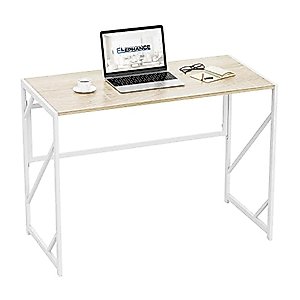 Elephance 40" Folding Computer Desk No Assembly Needed Foldable Small Home Office Desk Study Writing Desk Gaming Table for Small Space (Beige)