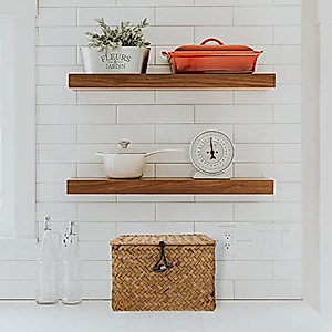 DOITOOL Straw Rattan Storage Basket With Lid Square Wicker Storage Bins Tea Storage Box With Cover Organizer Home Decoration (Large)