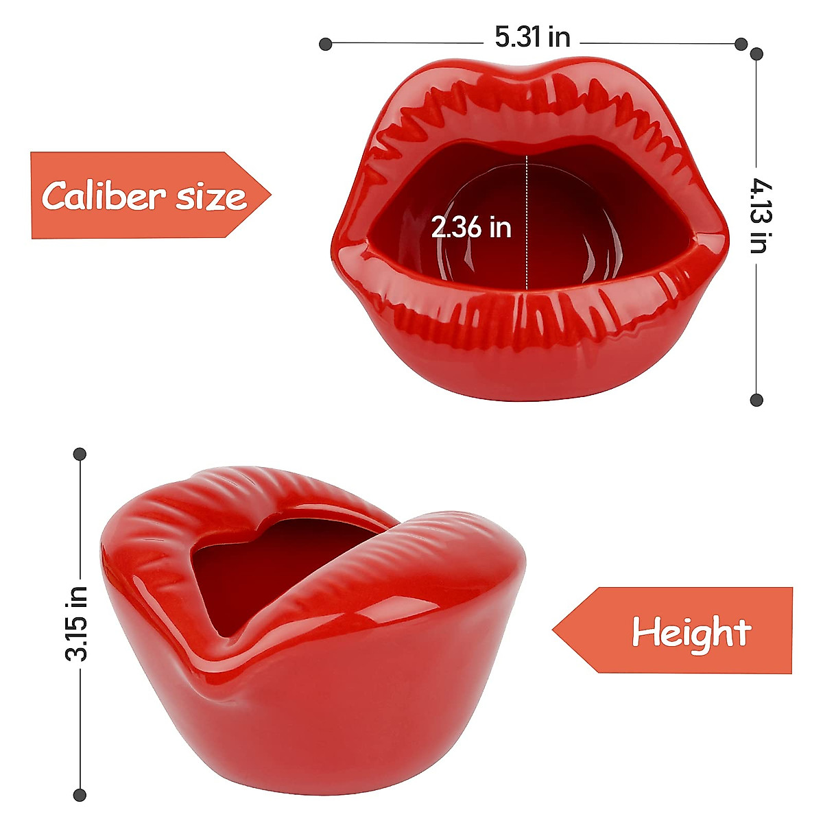 Trycooling Ceramic Red Lips Lipstick Ring Holder Jewelry Tray Rack Decorative Cosmetic Storage Display Holder Desktop Hairpin Storage Organizer Birthday Choice (Dark Red)