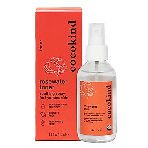 Rosewater Facial Toner by Cocokind, Multipurpose Spray to Set Makeup, Double Cleanse, and Balance Skins pH, Made with Rose Hydrosol, 4 Fl Oz