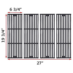 GGC Grill Grates Replacement for Chargriller 3001, 5050, 3008, 3030, 3725, 4000, 5252, King Griller 3008, 5252 and Others, 4 PCS Dumb Light Cast Iron Cooking Grid Grate(19 3/4" x 6 3/4" Each)