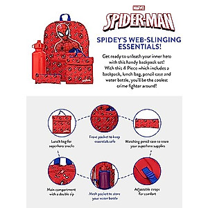 Marvel Backpack Set | Kids Backpack, Lunchbag, Water Bottle and Pencil Case Set | spider man backpack | Official Merchandise | Red