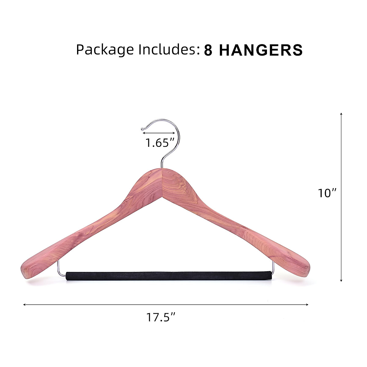 8 Pack Unfinished American Red Cedar Wooden Coat Suit Hangers with Extra Wide Shoulder, Wooden Jacket Clothes Hanger with Non Slip Black Padded Pant Bar- 360°Flexible Hook, Natural- HL03C2