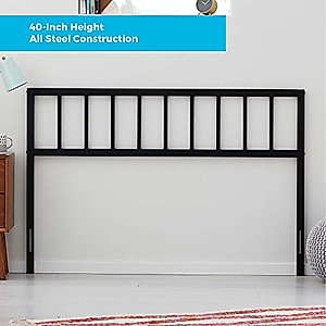 Linenspa Black Decorative Metal Steel Construction- Vertical Bar Design-40 Inches Tall Headboard, Queen