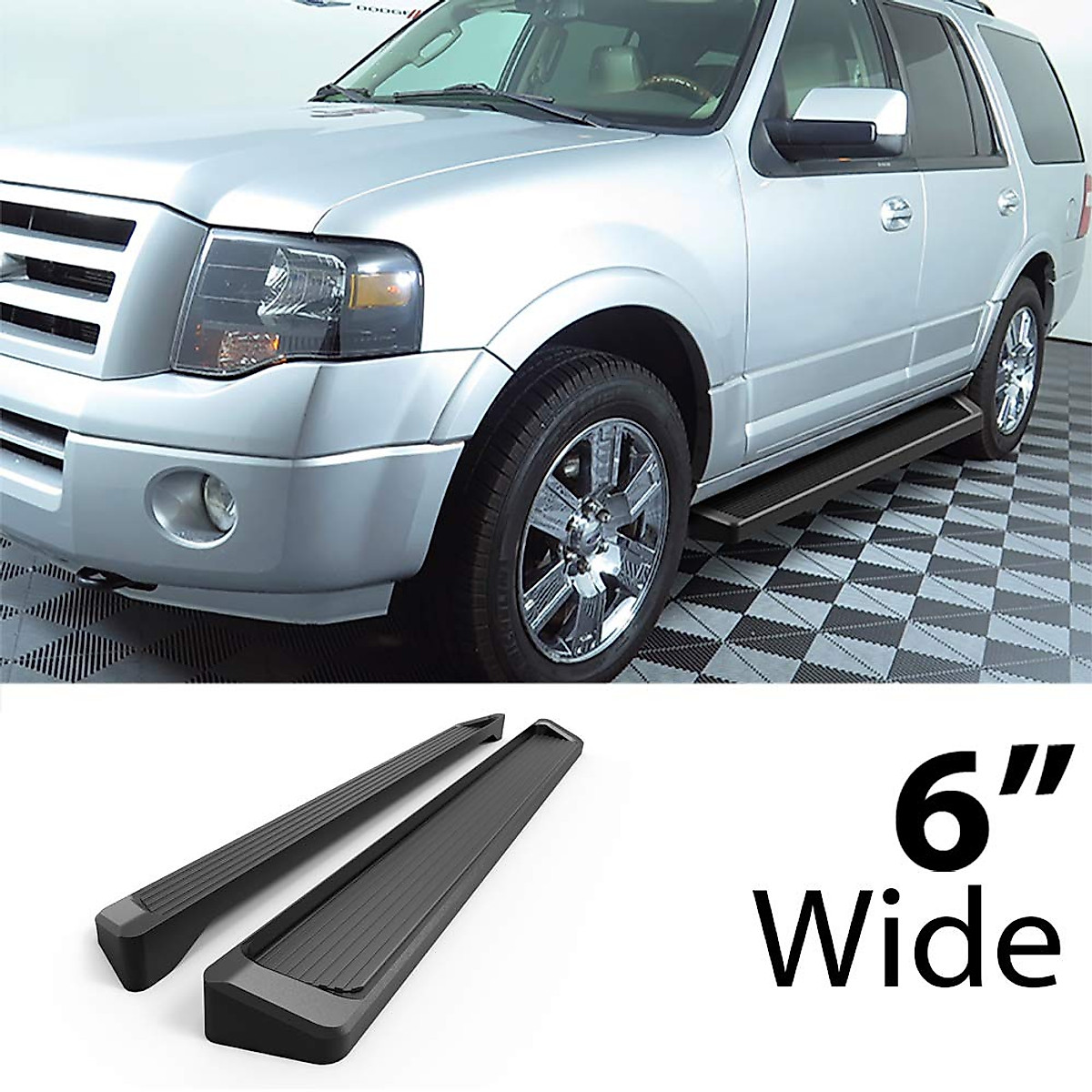 APS Black Running Boards Style Compatible with Ford Expedition 1997-2017 (Exclude EL Model) (Not Fit Funkmaster Flex Edition) (Nerf Bars Side Steps Side Bars)