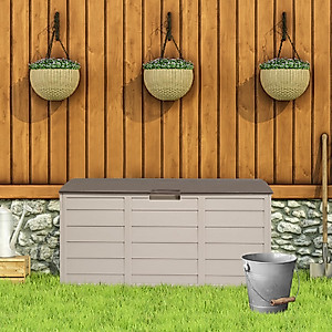 UDeuxff 75 Gallon Deck Box,Resin Deck Box,Storage Bench Deck Box,Indoor Outdoor Lockable Storage Container for Patio Furniture Cushions,Toys and Garden Tools (Brown)