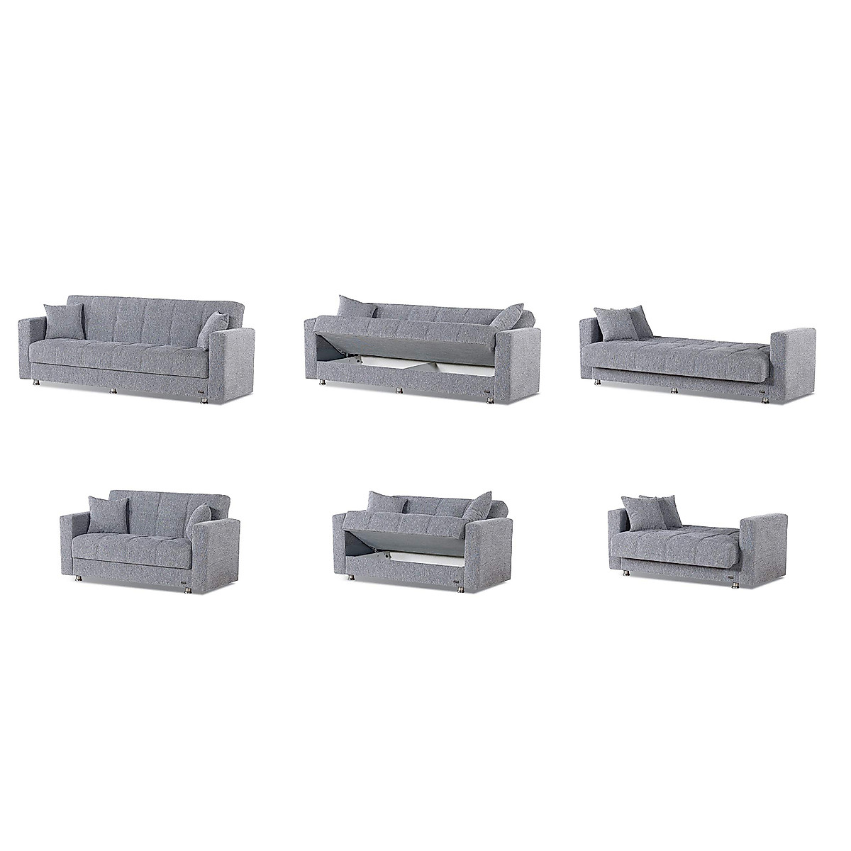 Beyan Signature Empire Furniture USA Niagara Collection Convertible Sofa Bed with Storage Space, Includes 2 Pillows, Gray