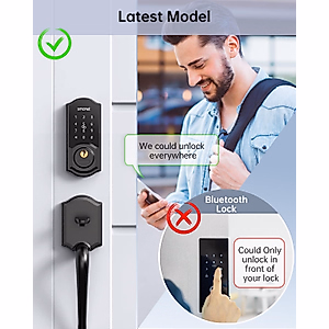 Smart Deadbolt, SMONET Keyless Entry Door Lock with Digital Keypad, Electronic Smart Locks for Front Door Bluetooth Touchscreen Lock Security, Remote Lock with Alexa and Gateway for Residential Home