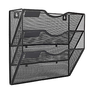 EasyPAG Office File Organizer 3 Pocket Vertical Wall Hanging File Folders Holder Mail Paper Holder Rack ,Black
