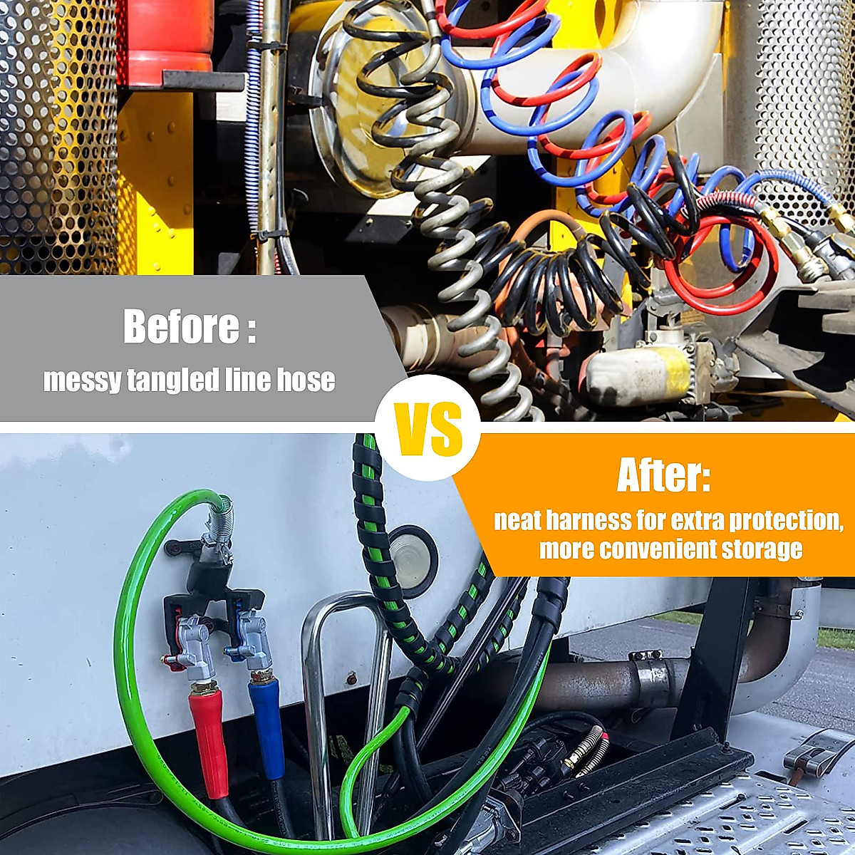 Autsurles 12ft 3 in 1 Trailer Air Line Hose Wrap Assembly with 7 Way Electrical Cable ABS & Power Air Line for Semi Truck Trailer Tractor