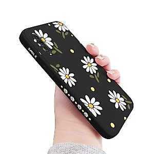 Sunswim Compatible with Galaxy A50 Case Cute Daisy Pattern Full Camera Lens Protection Shockproof TPU Bumper Liquid Silicone Protective Cover Phone Cases for Samsung Galaxy A50/A50s/A30s-Black