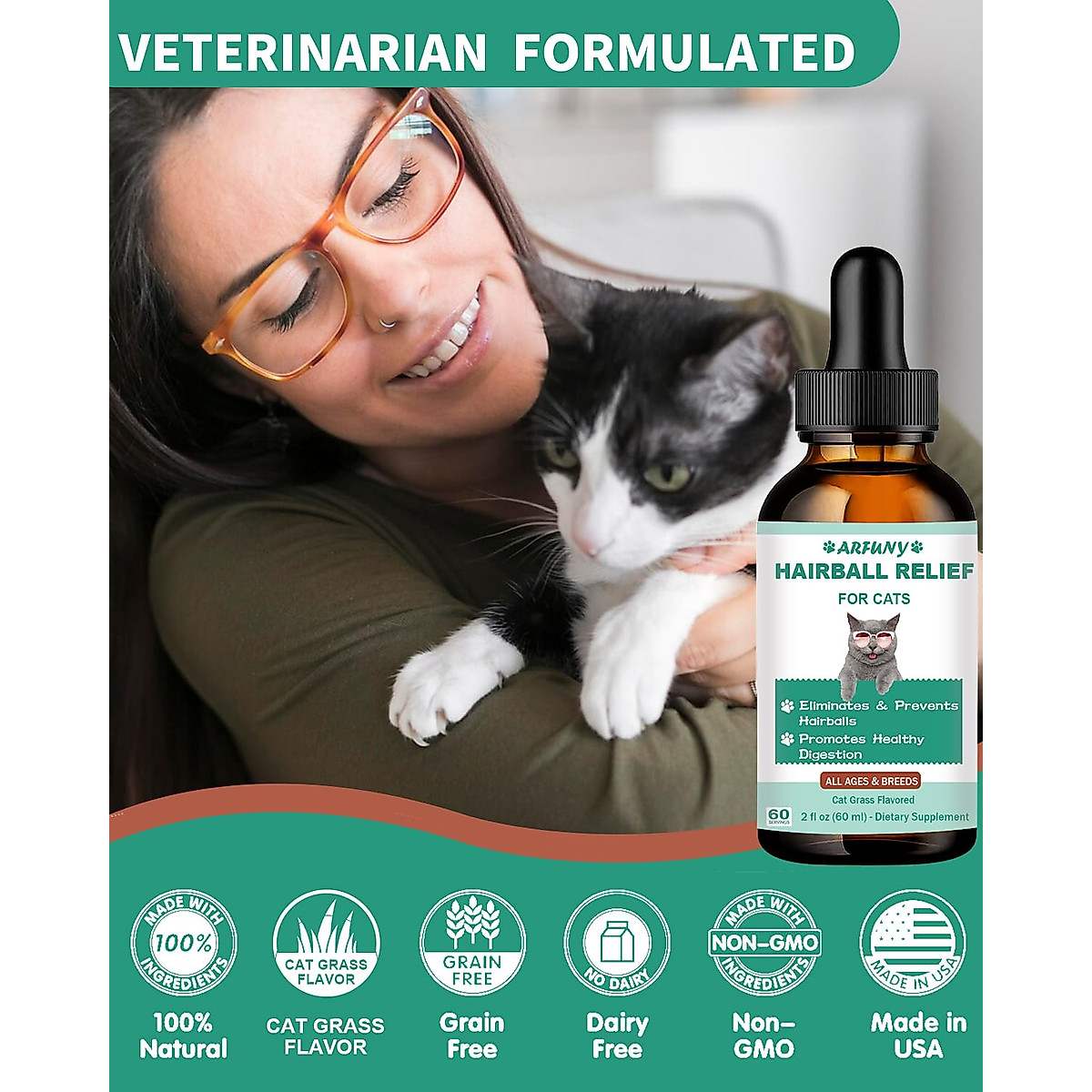 Cat Hairball Control | Hairball Cat Treats for Skin & Coat, Digestion, Nutrient Absorption | Fur Ball Remedy for Cats with Natural Ingredients & Vitamins | Cat Hairball Treatment | Cat Grass Flavor