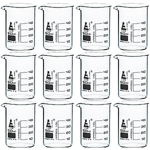 EISCO 12PK Beakers, 50mL - Borosilicate Glass, Low Form - 10mL Graduations