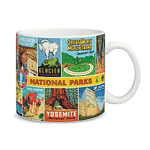 Cavallini Vintage Coffee Mug, Ceramic Mug with National Parks Design