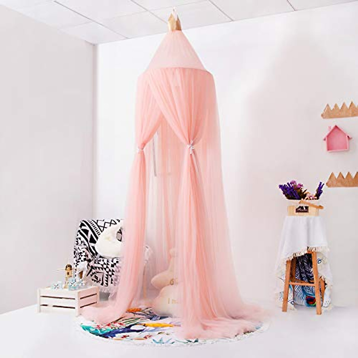 VERNASSA Canopy for Kids Bed, Bed Canopy, Xmas Gifts Princess Mosquito Netting Dome for Baby Crib Nook Castle Game Tent Nursery Play Room Christmas Decor (Pink)