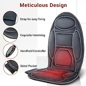 Seat Massager Massage Chair Pad with Heat, 8 Vibration Massage Nodes & 4 Massage Modes for Home Office Chair or Home Couch to Relieve Stress Fatigue for Back Shoulder and Thighs(Gray)