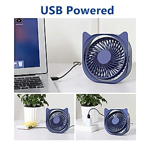 Personal Desk Fan Small Quiet USB Plug in, Mini Portable Table Fans for Sleeping Bedroom Nightstand, 3 Speeds Adjustable, Rotatable, Anti-slip, Fast Cooling for Home Office Dorm Work Travel (Blue)