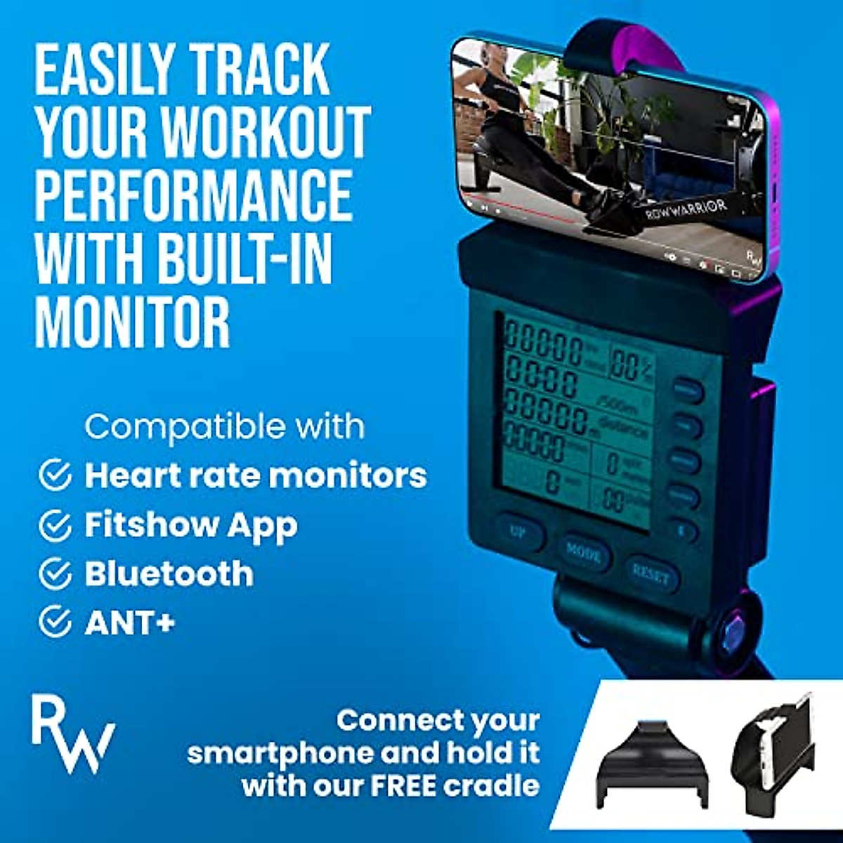 Row Warrior Air Rowing Machine | Foldable Gym-Quality Rower Machine for Home Gym | 10- Damper Levels Cardio for Full-Body Workout | for Home Use with LED-Monitor