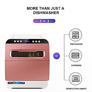 Portable Dish Washing Machine, Countertop Dishwasher with 2L-3L Built-in Water Tank, No Installation Needed, 360° Dual Spray Arms And Fast Air-Dry Function, Dishwasher For Apartments and RVS