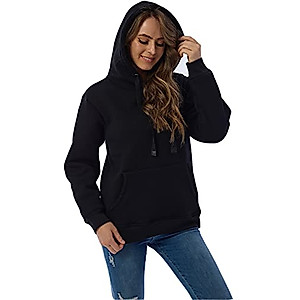 Haellun Womens Casual Winter Warm Fleece Sherpa Lined Pullover Hooded Sweatshirt (Black, Large)