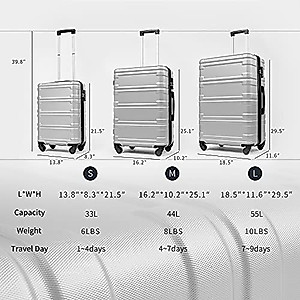 Merax Luggage Sets 3 Piece With Wheels Expandable Spinner Suitcase, Hard Luggage Set (Silver)