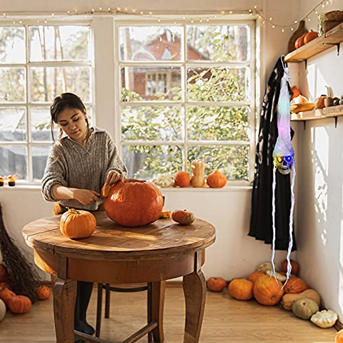 1Pc Luminous Decorative Scary Skull Pendant Halloween Party Skull Decor (White) Decor for Celebration Party