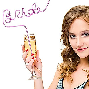 DmHirmg Bride Straw,Large Plastic Pink Bride Drinking Sipping Straw Reusable Letter Drinking Straw for Bridal Wedding Shower Bachelorette Hen Party Decoration Bride to Be Gift Party Supplies Favor