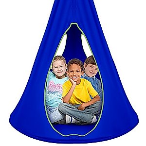 Sorbus Pod Swing for Kids - Durable Hanging Hammock Chair w/Adjustable Rope - 2 Windows & 1 Entrance - Tree Tent Sensory Swing for Kids Indoor Outdoor Use - 250lbs Sturdy Nest Swing - (40", Blue)
