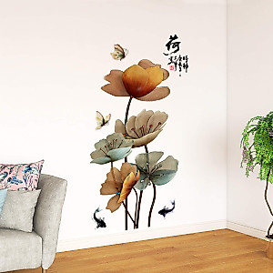 DERUN TRADING Lotus Flowers Floral Peel and Stick Wall Stickers Decals Murals Art Decor for Living Room Nursery Room Bedroom Office Bathroom Vinyl Removable Wall Decoration Romantic Beautiful Lovely