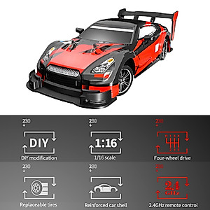 PENCHEN RC Drift Car 1/16 RC Car 2.4GHz 4WD 40km/h RC Race Car High Speed Kids Gift RTR, Black