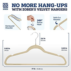 Zober Velvet Hangers 50 Pack - Heavy Duty Ivory Hangers for Coats, Pants & Dress Clothes - Non Slip Clothes Hanger Set - Space Saving Felt Hangers for Clothing