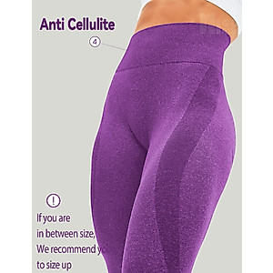 HIGORUN Women Seamless Leggings Smile Contour High Waist Workout Gym Yoga Pants Purple L