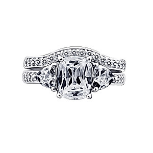 DIAMONBLISS Platinum Plated Sterling Silver 2.95 cttw Cubic Zirconia 100-Facet Bridal Ring Set (7)