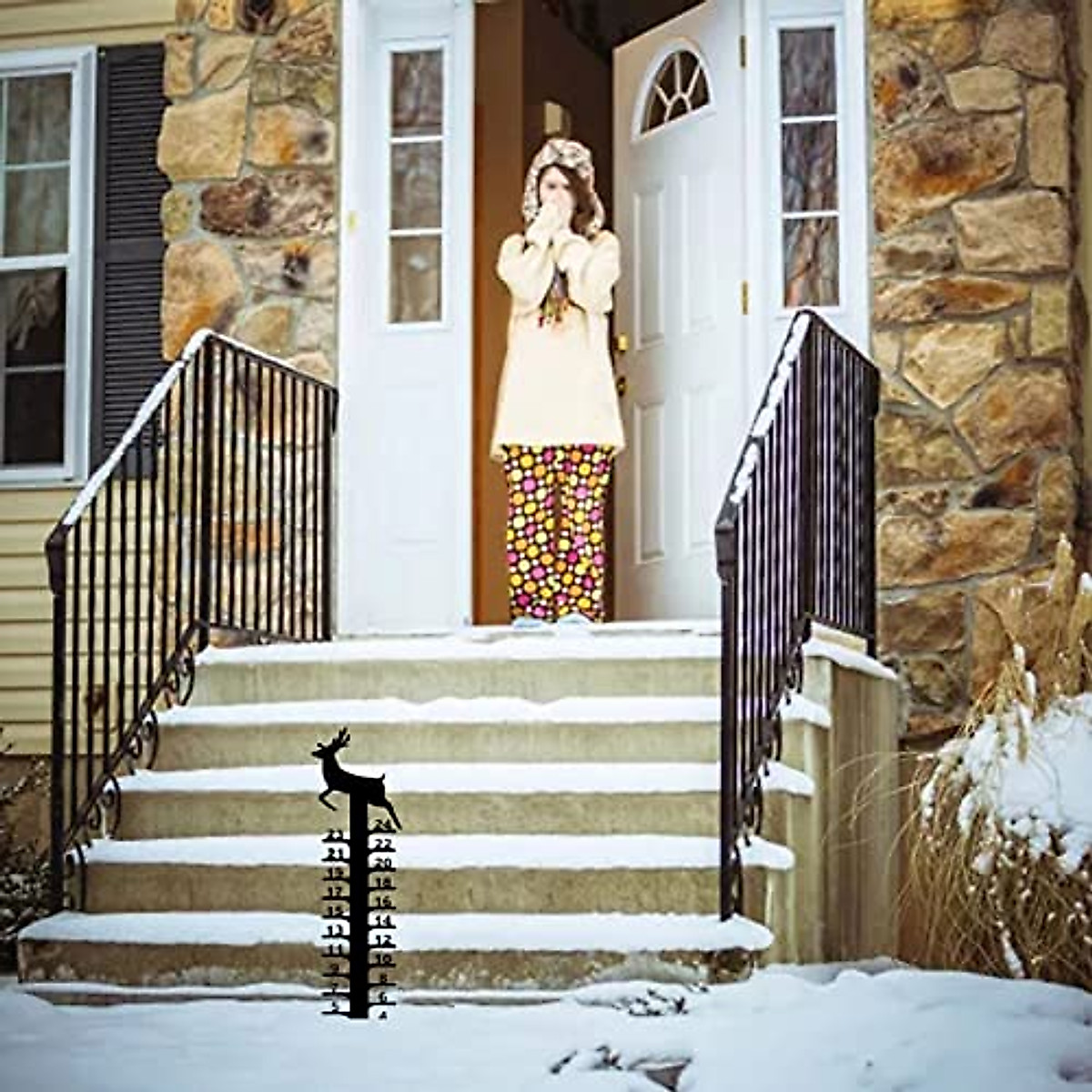 Smart Cutting Board with Scale Gift 24cm Snowflake Snow Measuring Instrument Snowmobile Snow Measuring Instrument Metal Snow Measuring Ruler Outdoor Garden Ornament Gas Level (Black, One Size)