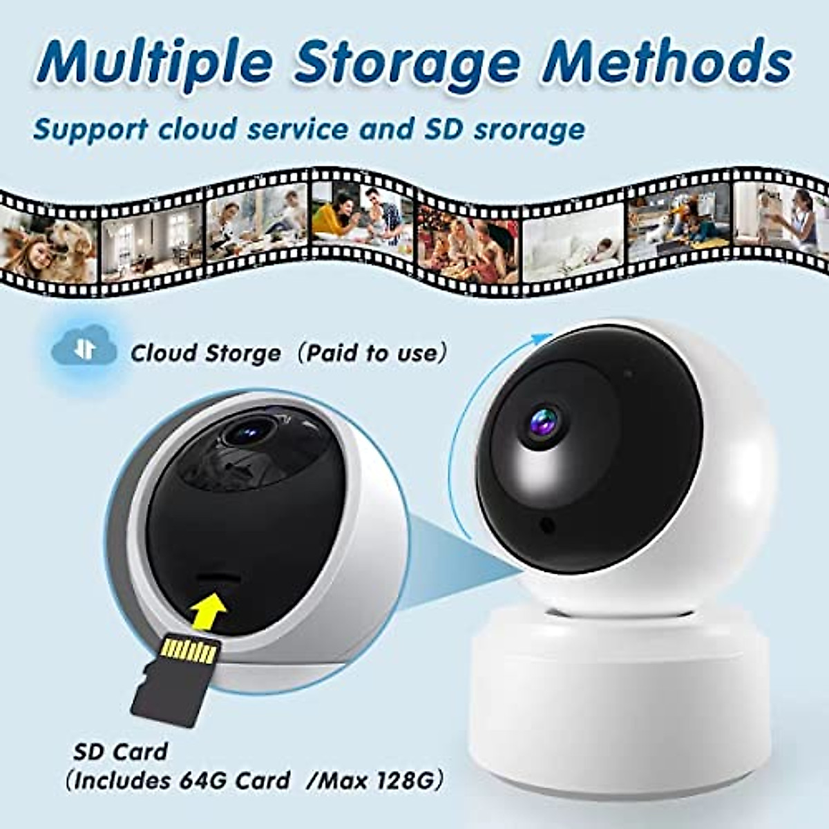 Indoor Security Camera, 2K HD Pan/Tilt Wireless Pet Camera for Baby Monitor, 5G & 2.4G WiFi Home Security Camera for Dog/Nanny, Night Vision, Siren, Compatible with Alexa & Google 2Pcs (64G SD Card)