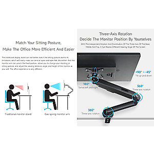 Waveshare Gas Spring Monitor Arm for 17~30 Inch Display Monitor, Height Adjustment, Supports Multi-Angle Rotation and Expansion