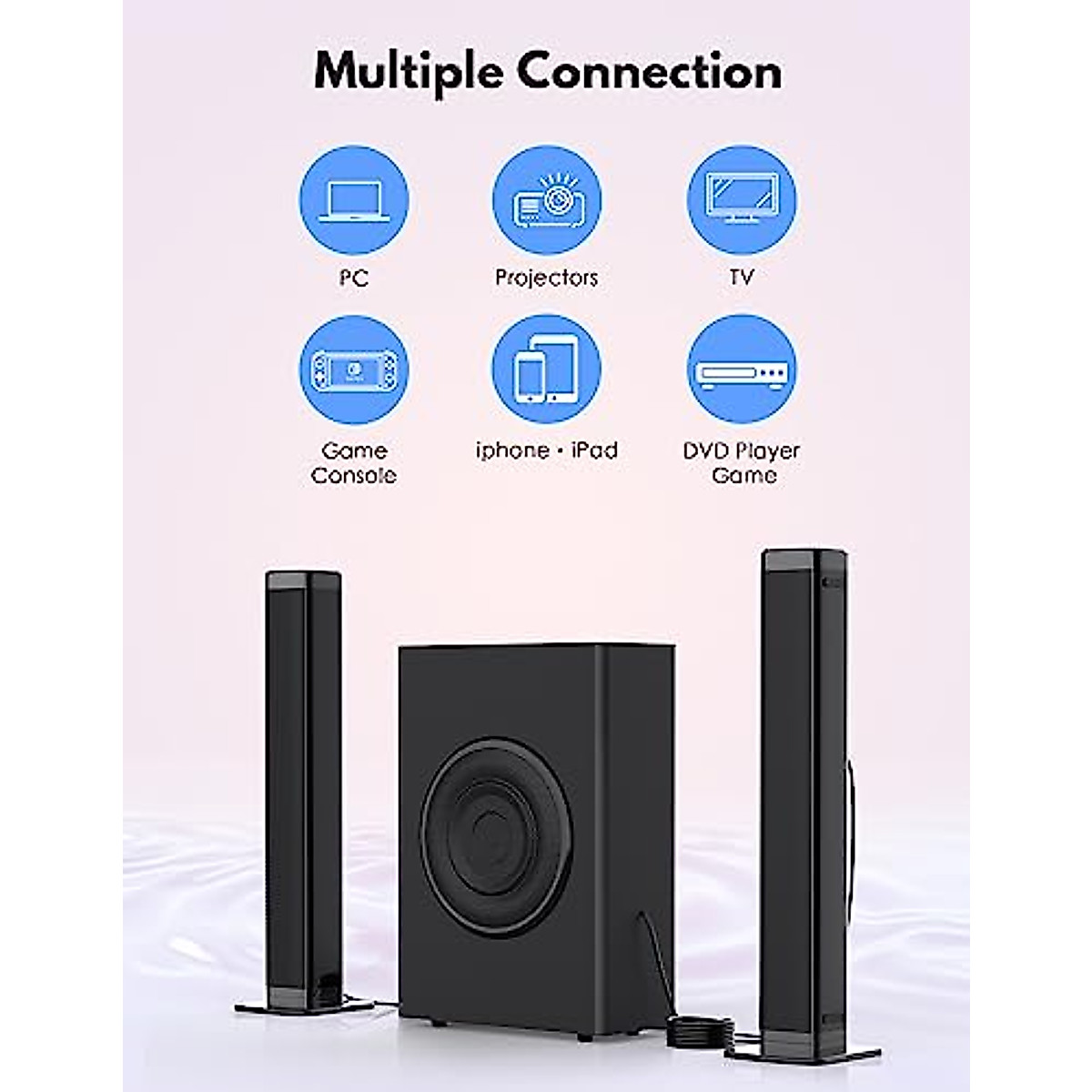 Puxinat 2 in 1 Separable Sound Bars for TV with Subwoofer, Bluetooth 5.0 Surround Sound System for Home Theater, ARC/Optical/Aux/USB TV Speaker, Treble/Bass Adjust, 10 EQ Modes, Remote Included